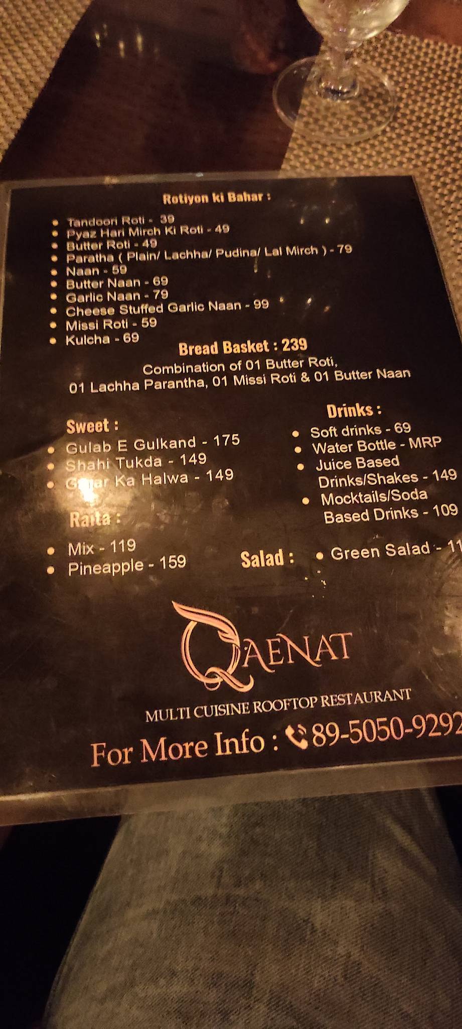 Menu at QAENAT MULTICUISINE ROOFTOP RESTAURANT, Rohtak