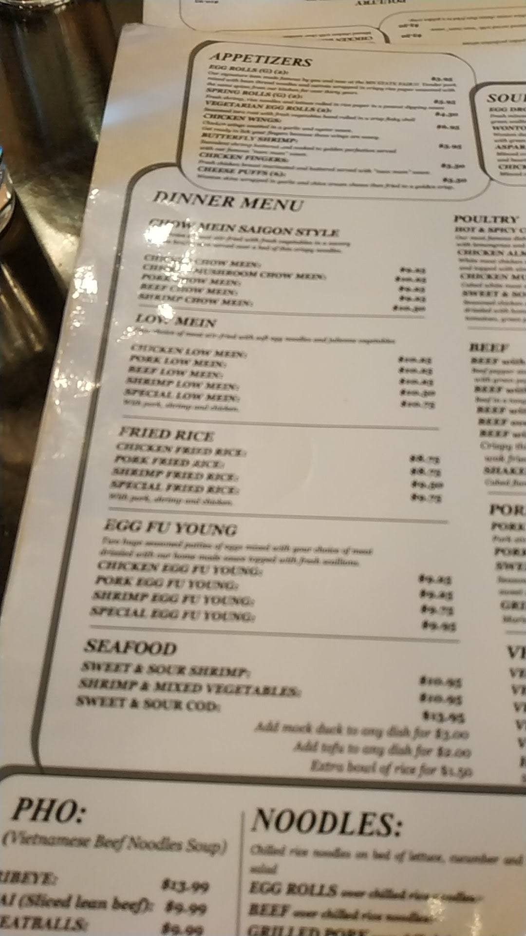 Menu at Que Viet Village House restaurant, Minneapolis