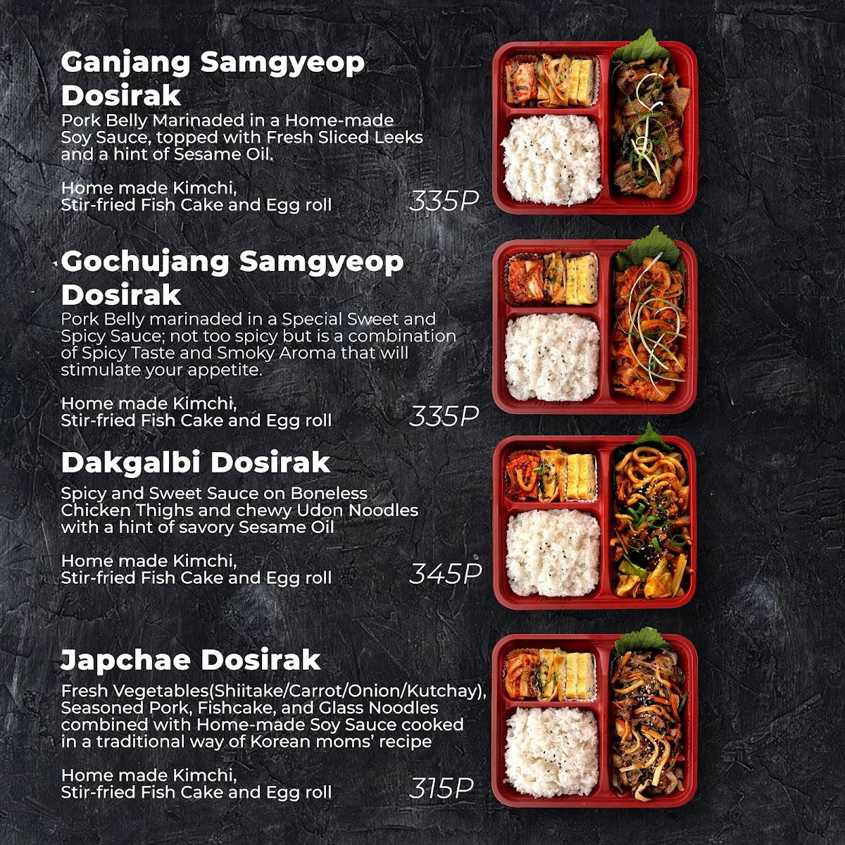 Menu at Jeongwon restaurant, Quezon City