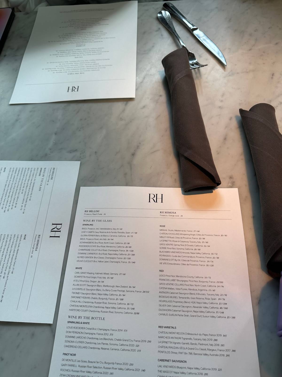 Menu at RH Rooftop Restaurant New York, New York City