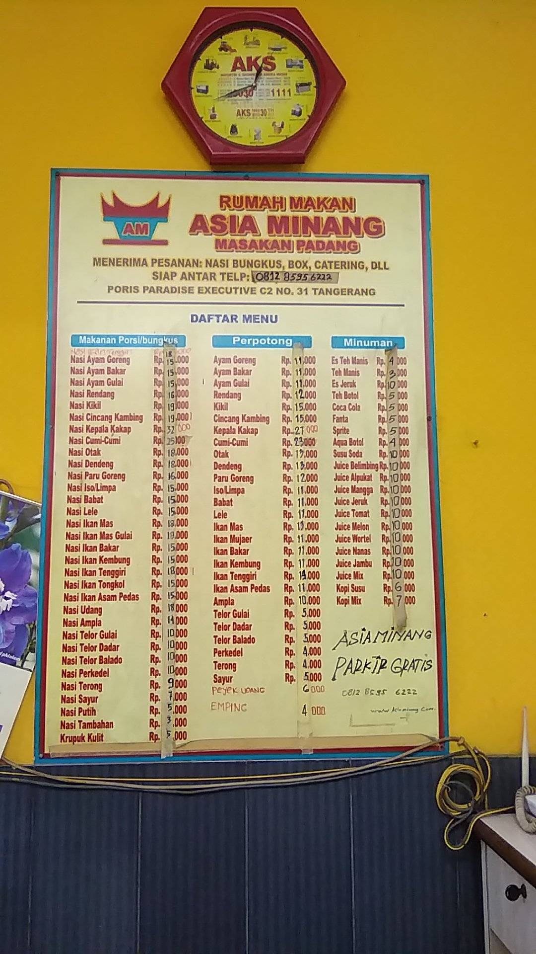 Carta del restaurante RM ASIA MINANG, Tangerang
