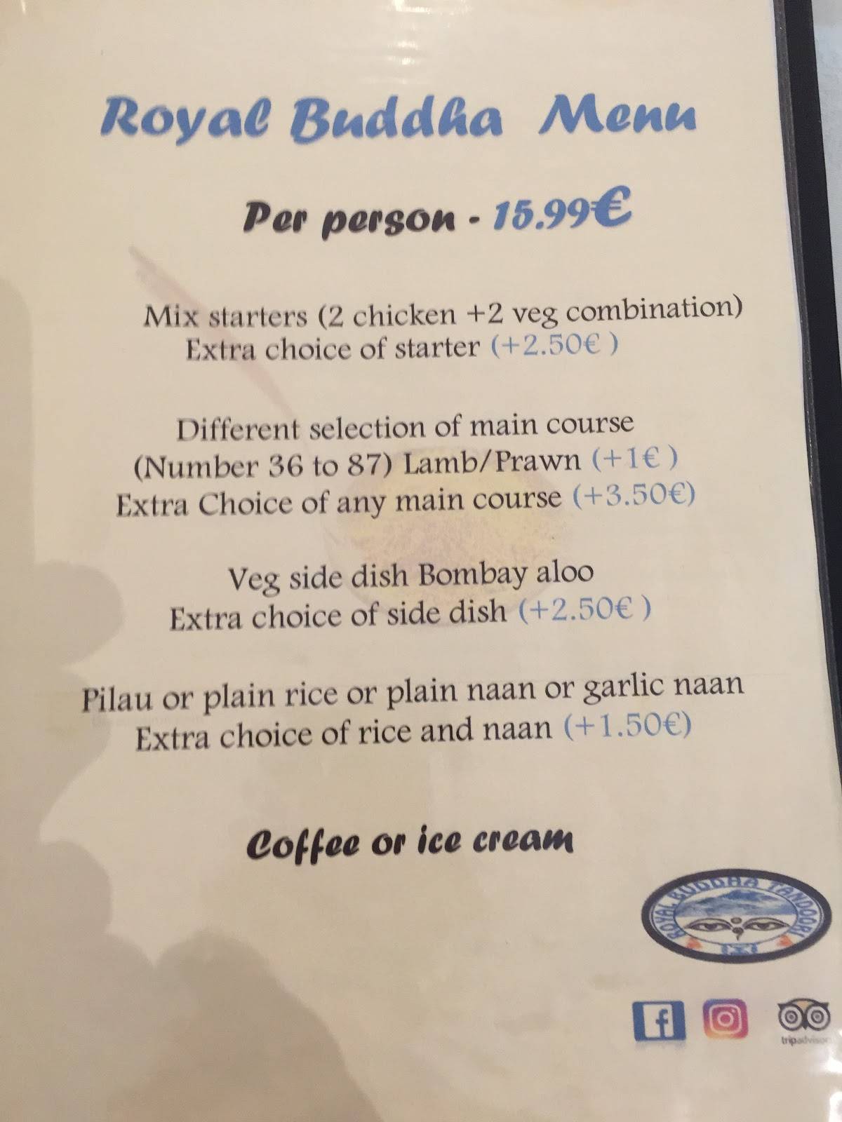 Menu at ROYAL BUDDHA TANDOORI restaurant, Moraira