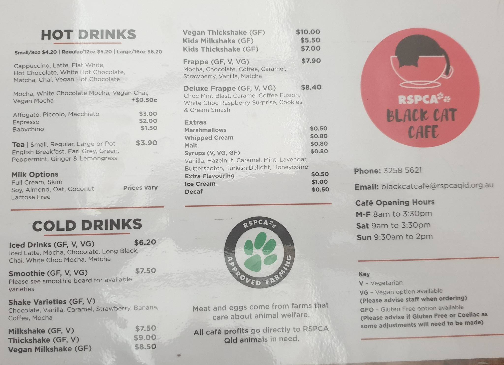 Carta de RSPCA Black Cat Café, Wacol