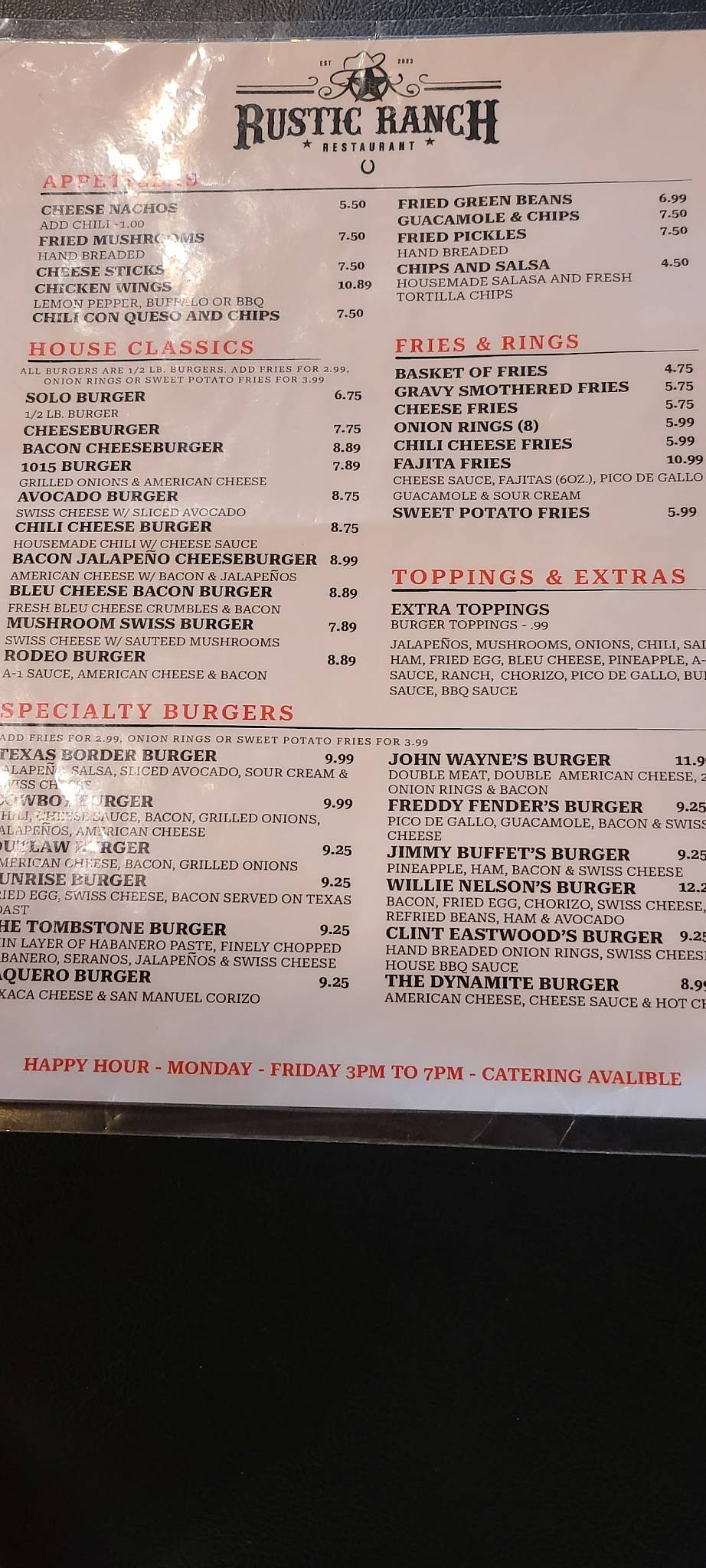Menu at RUSTIC RANCH RESTAURANT, Weslaco