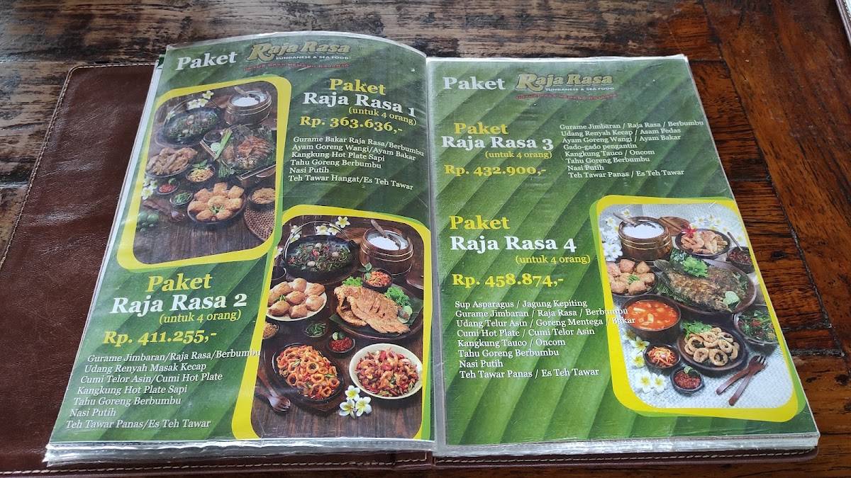 Menu at Raja Rasa restaurant, Bandung, Jl. Setraria No.1