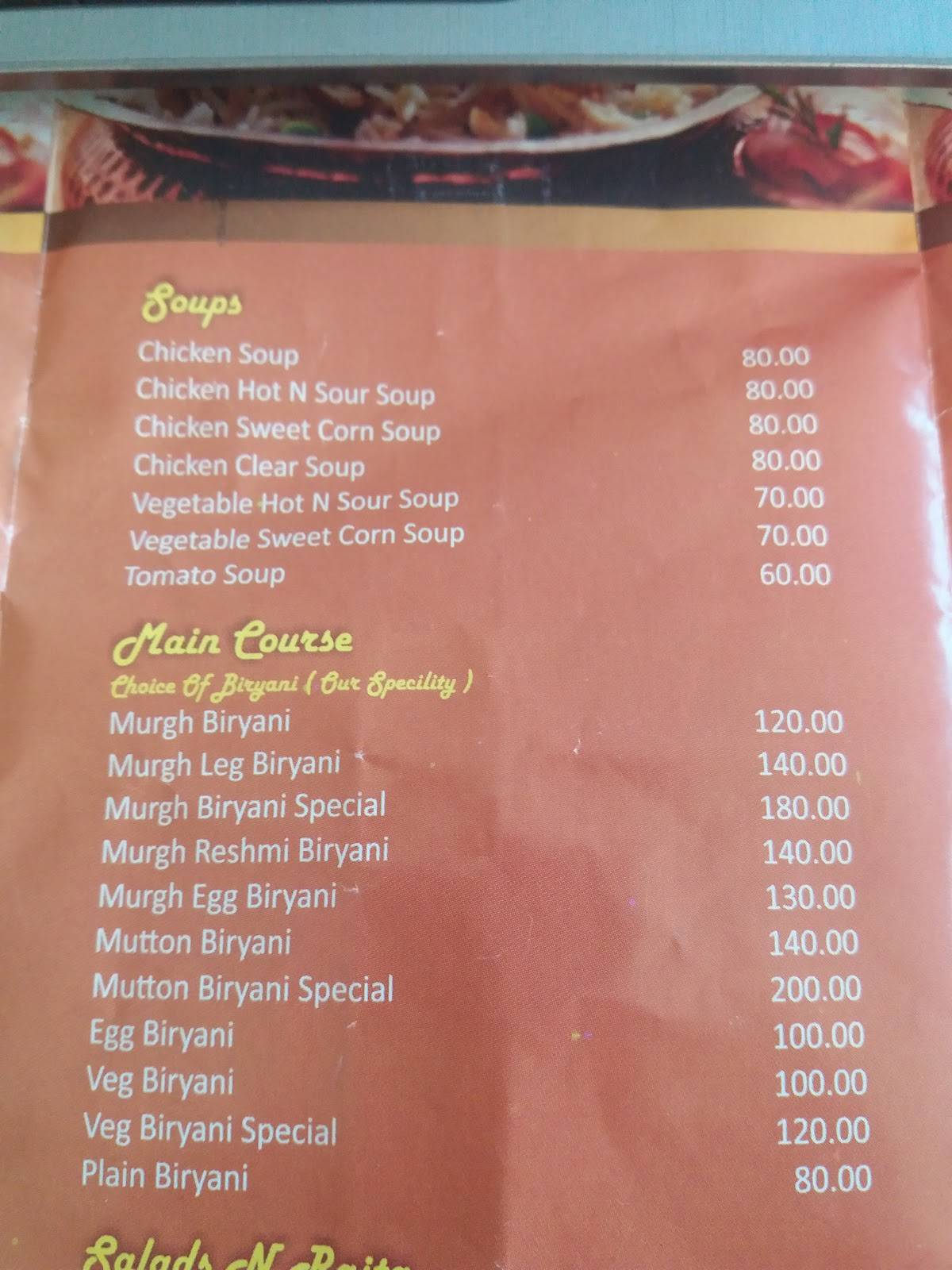 Menu at Biryani Mahal, Ranchi, Piska More