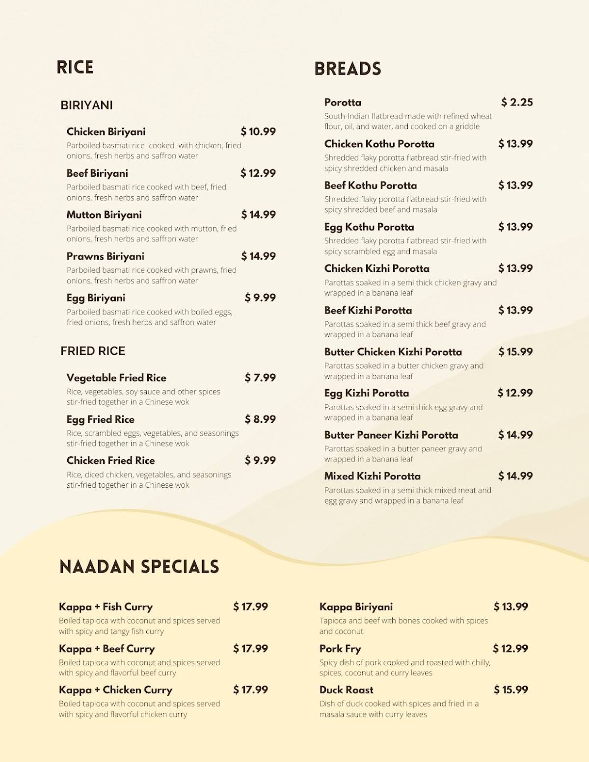 Carta de Rapha Kerala Restaurant - Authentic South Indian Cuisine ...