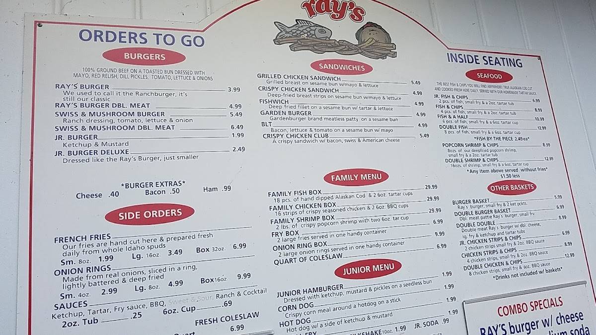 Menu at Ray's Drive In restaurant, Everett