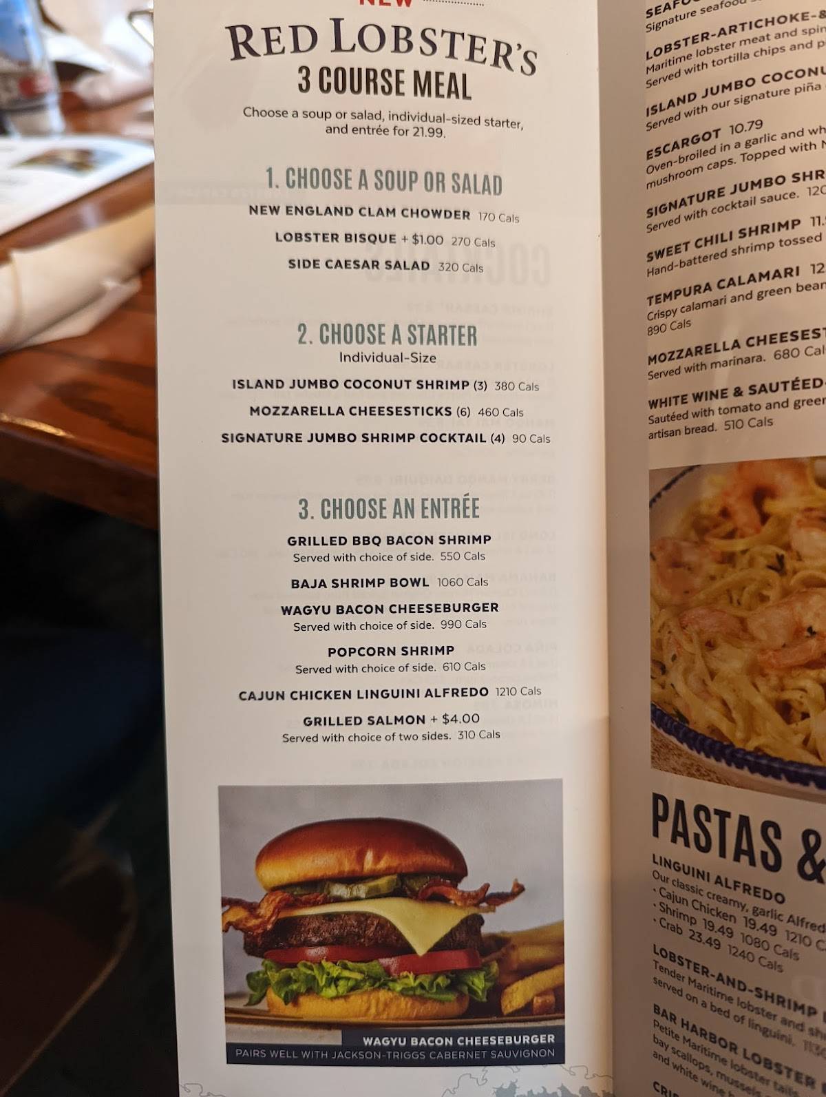 Menu at Red Lobster restaurant, Barrie