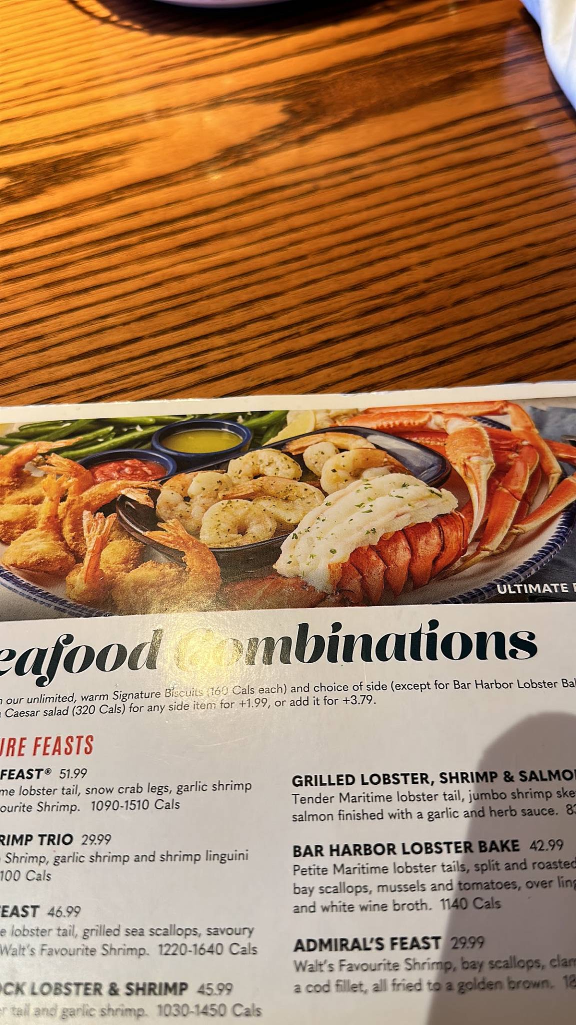 Menu at Red Lobster restaurant, Ottawa, St. Laurent Blvd