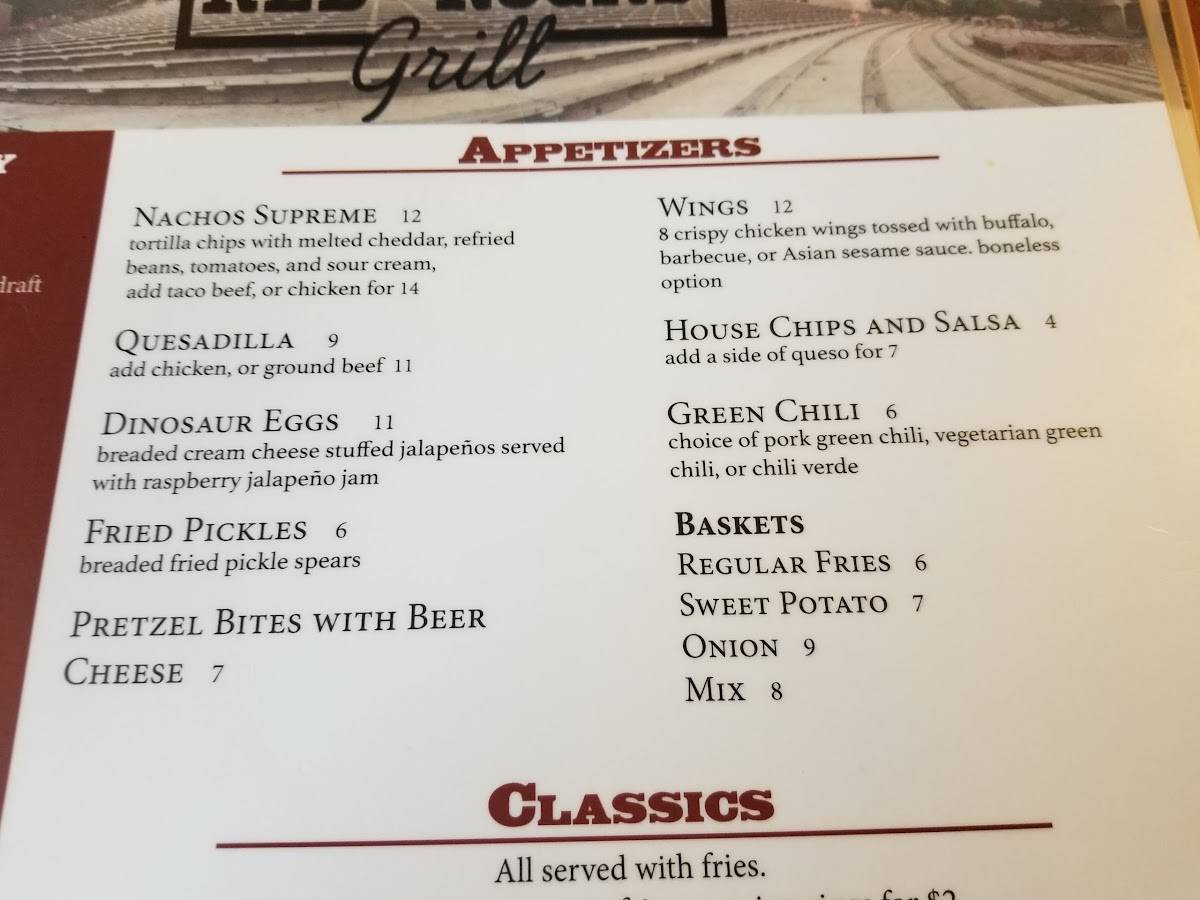 Menu at Red Rocks Grill pub & bar, Morrison