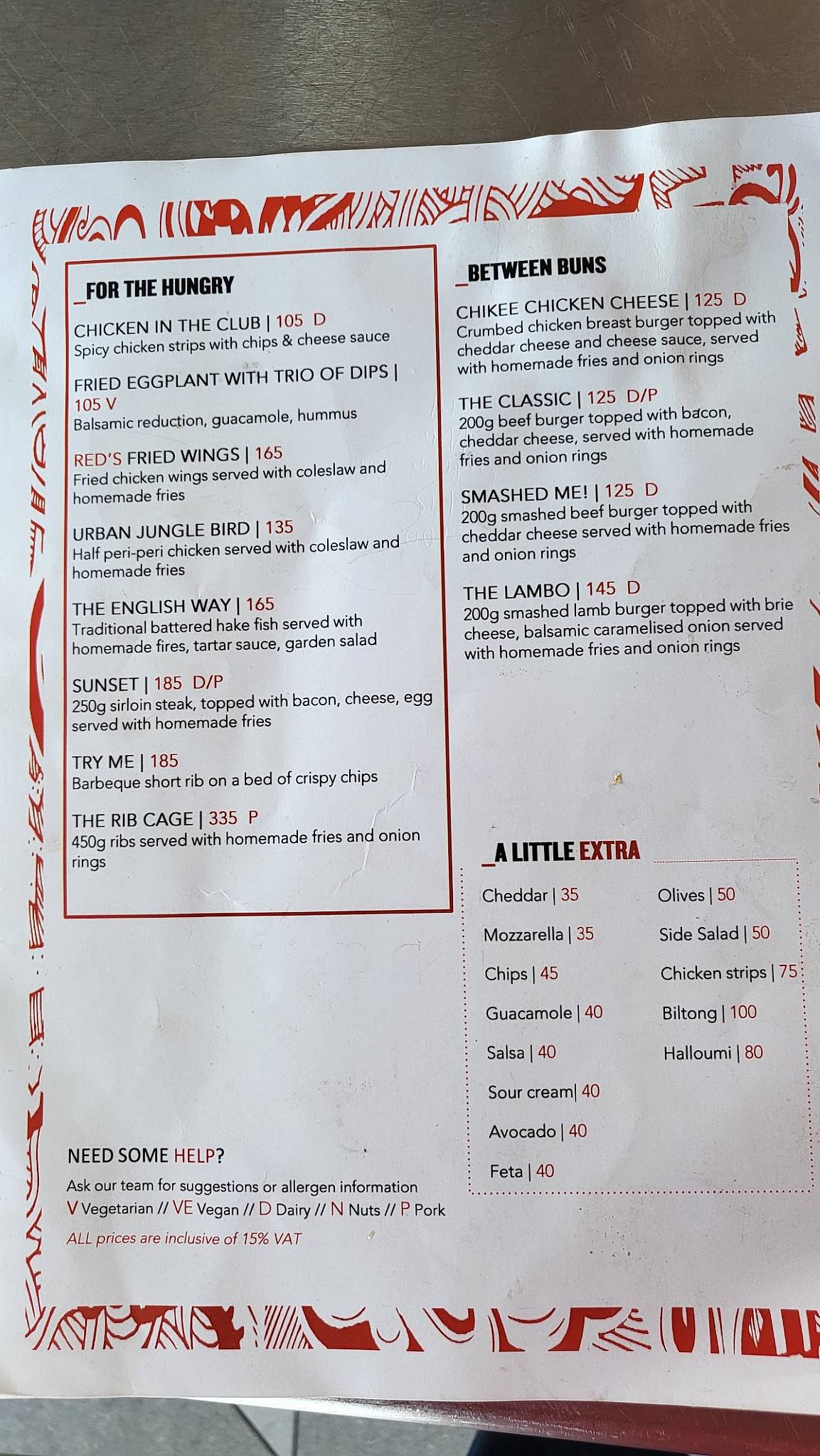 Menu at Red Rooftop Bar & Terrace, Randburg