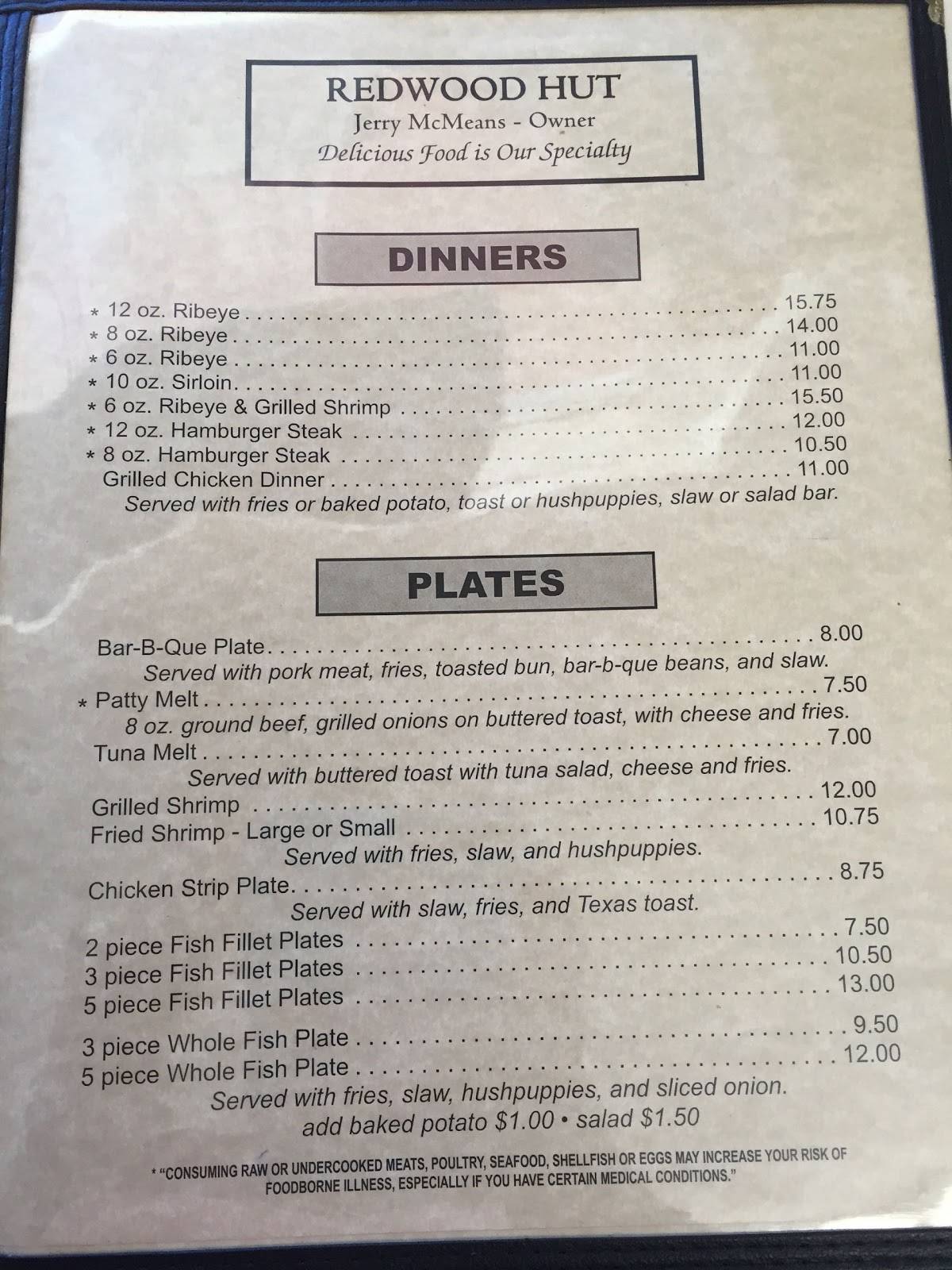 Menu at Red Wood Hut restaurant, Counce, TN-57
