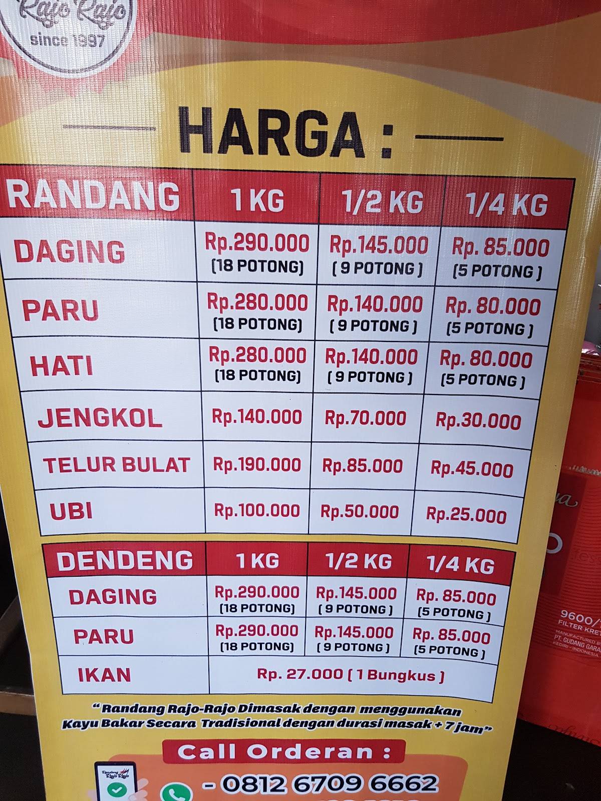 Menu at Rendang Rajo Rajo Rm. Simpang Jondul restaurant, Padang