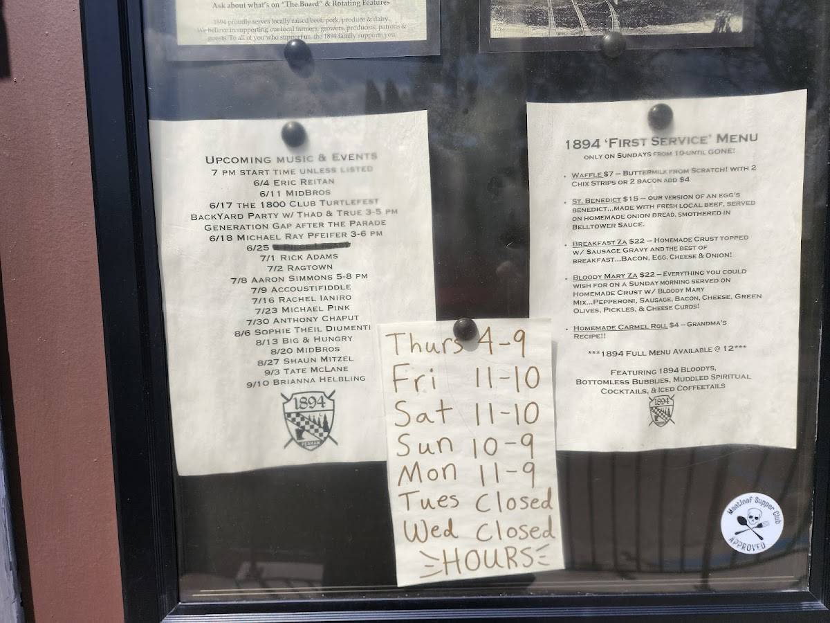Menu at 1894 restaurant, Perham