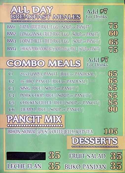 Menu at Ado's Panciteria restaurant, Pasig, 126 R. Jabson Street