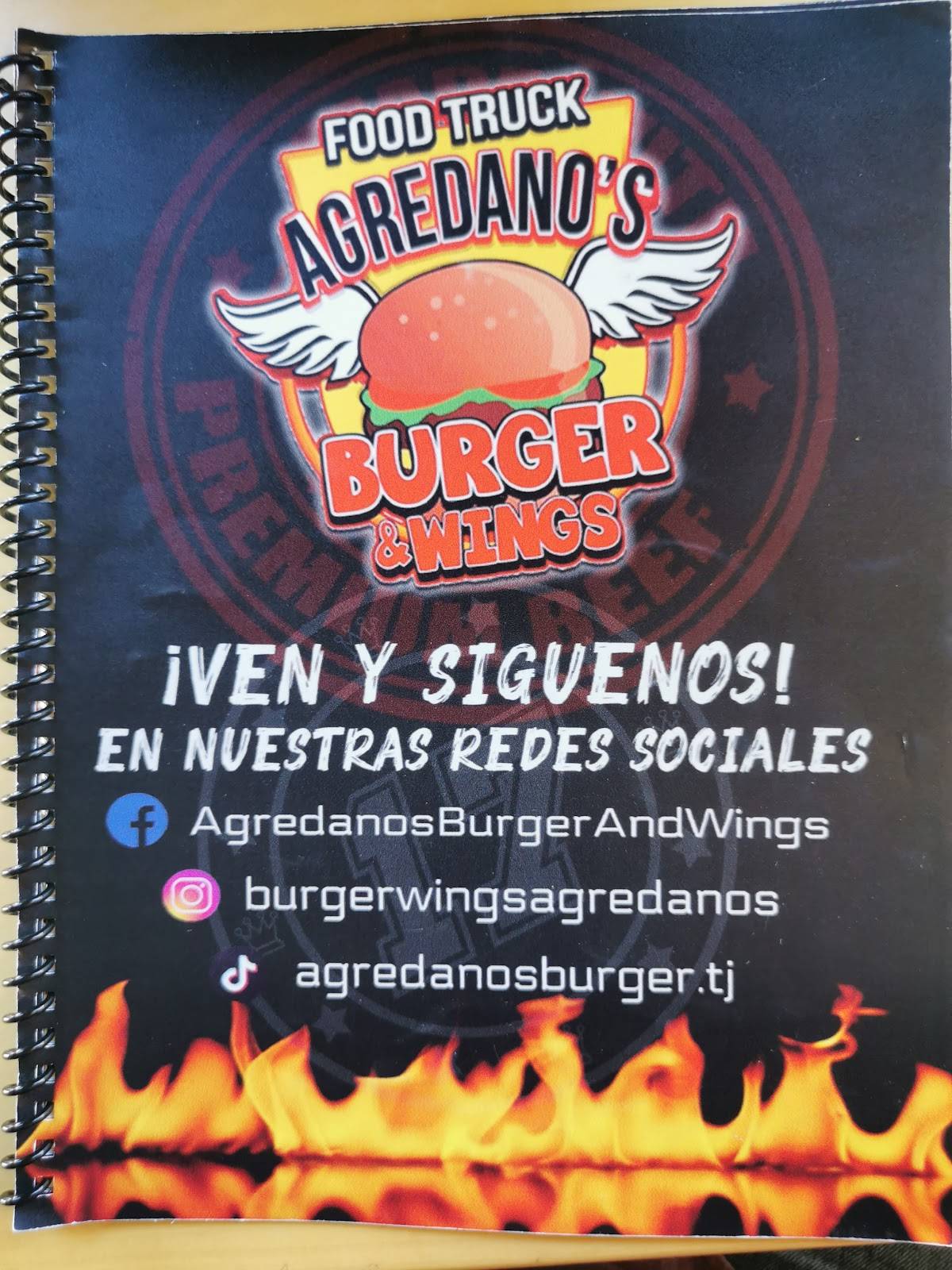 Carta del restaurante Agredano’s Burgers & Wing’s, Tijuana