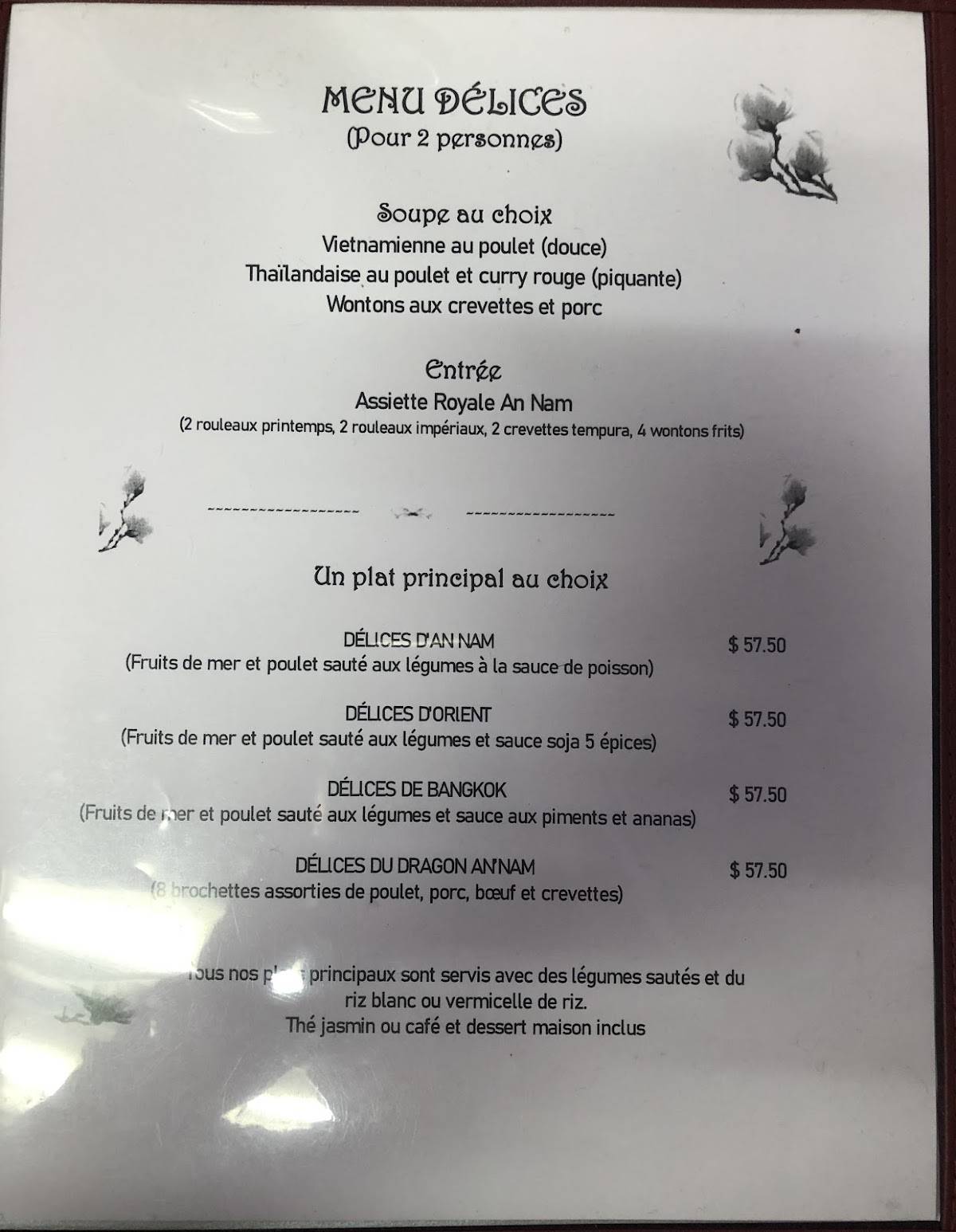Menu au Restaurant An-Nam Délices, Levis, Chem. de Charny