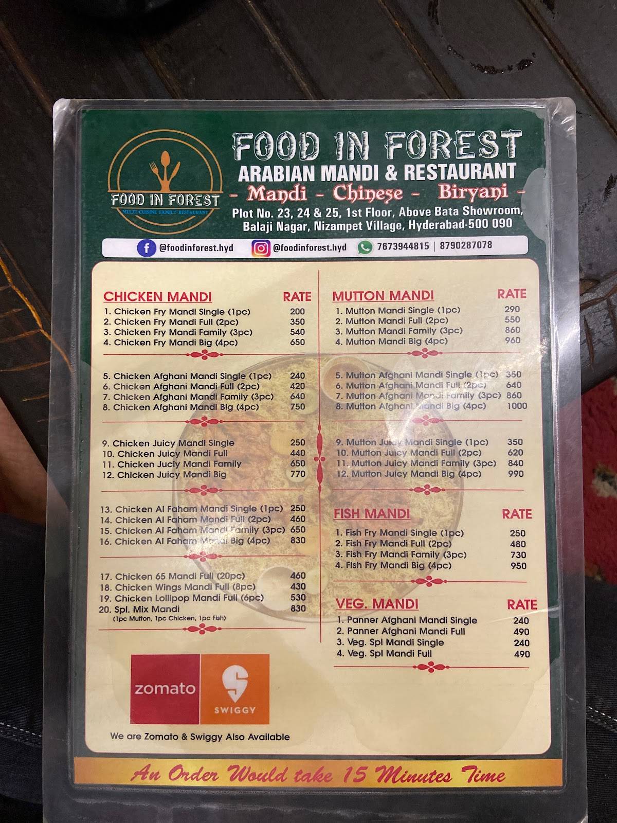 Menu at Arabian Mandi Nizampet, Hyderabad