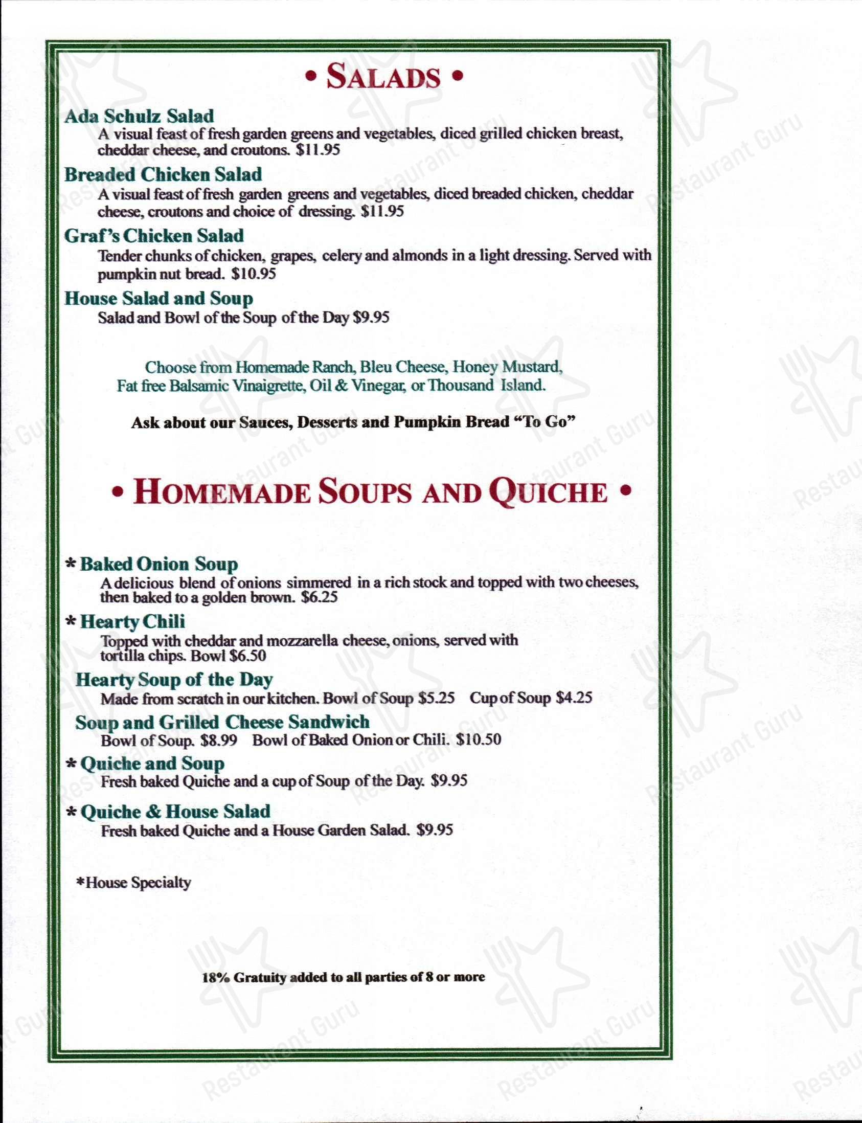 Menu at Artists Colony Inn & Restaurant, Nashville, 105 N Van Buren St