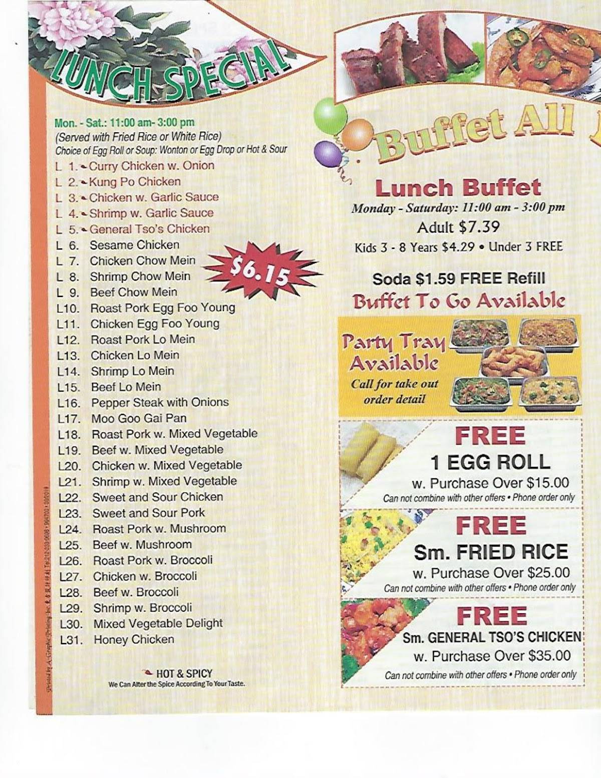 Menu at Asian Spice restaurant, Woodstock