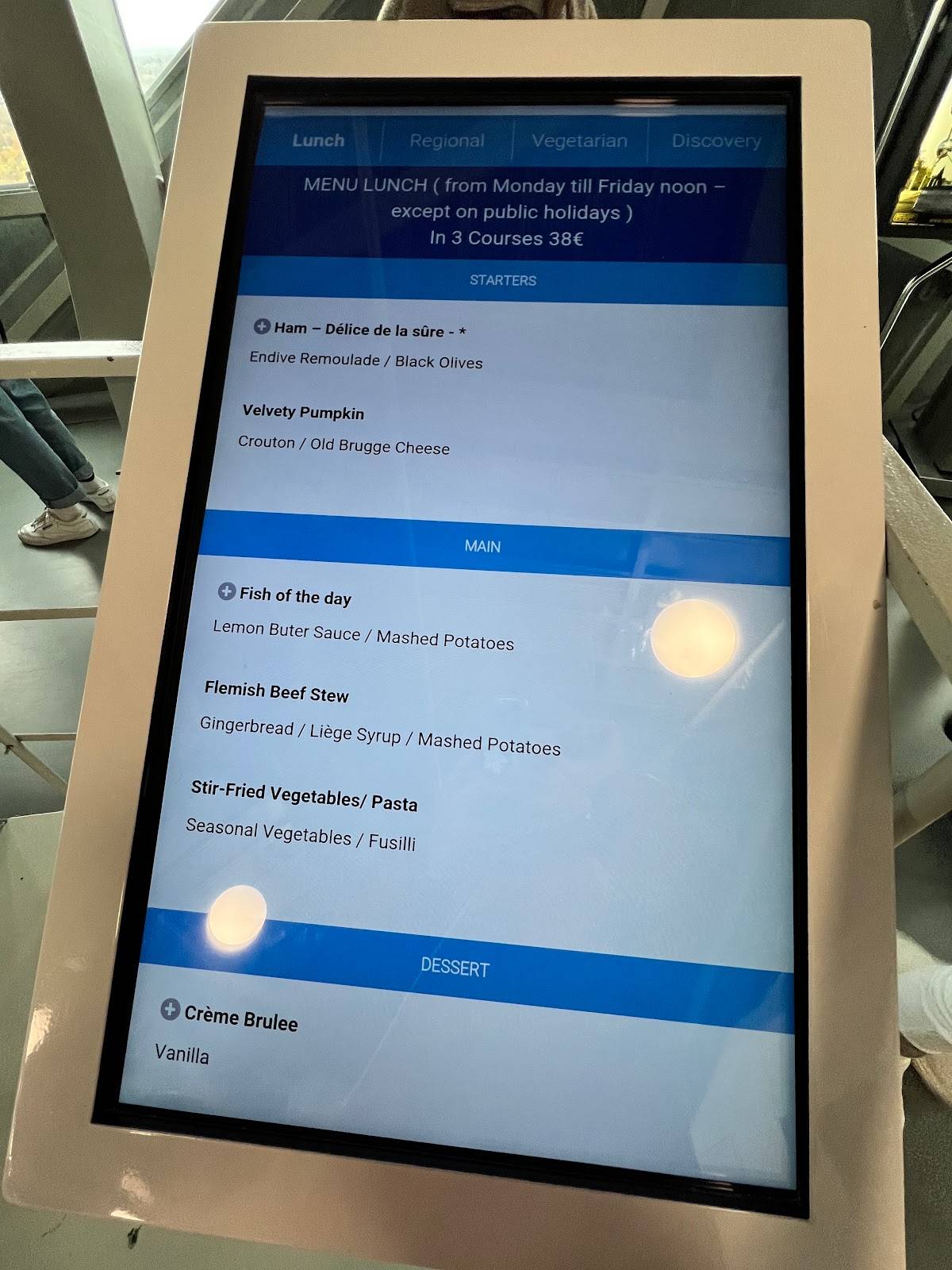Menu at Atomium-Restaurant, Brussels