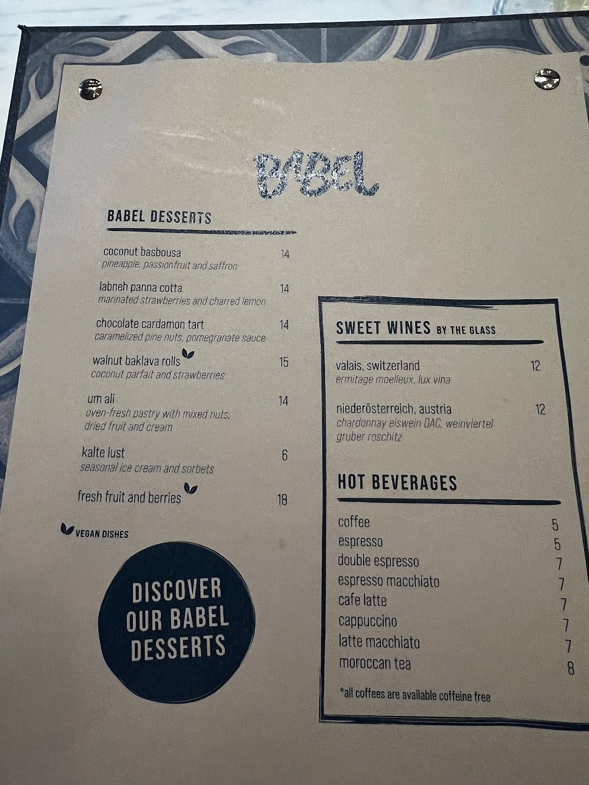 Speisekarte von Babel Restaurant, Zürich