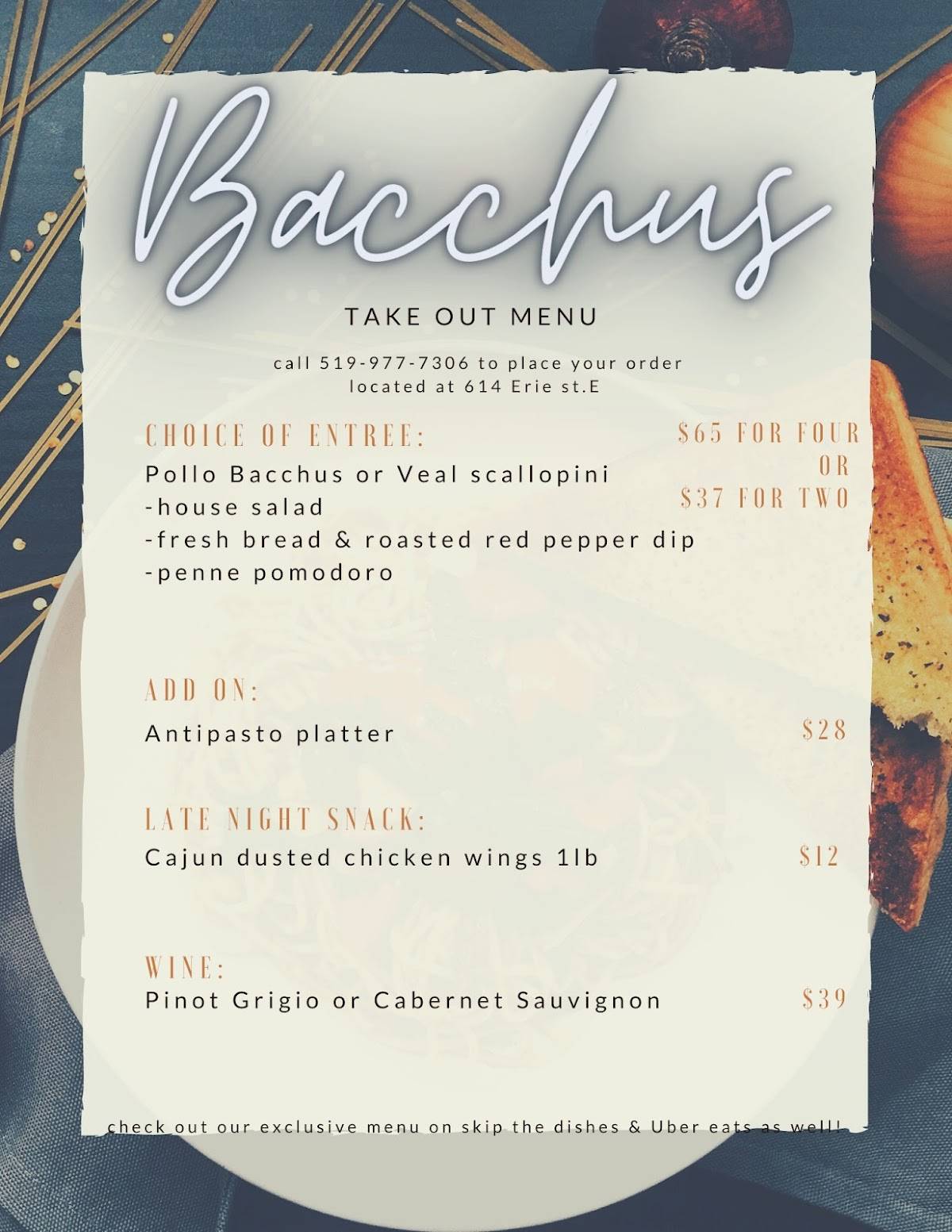Menu at Bacchus Ristorante restaurant, Windsor