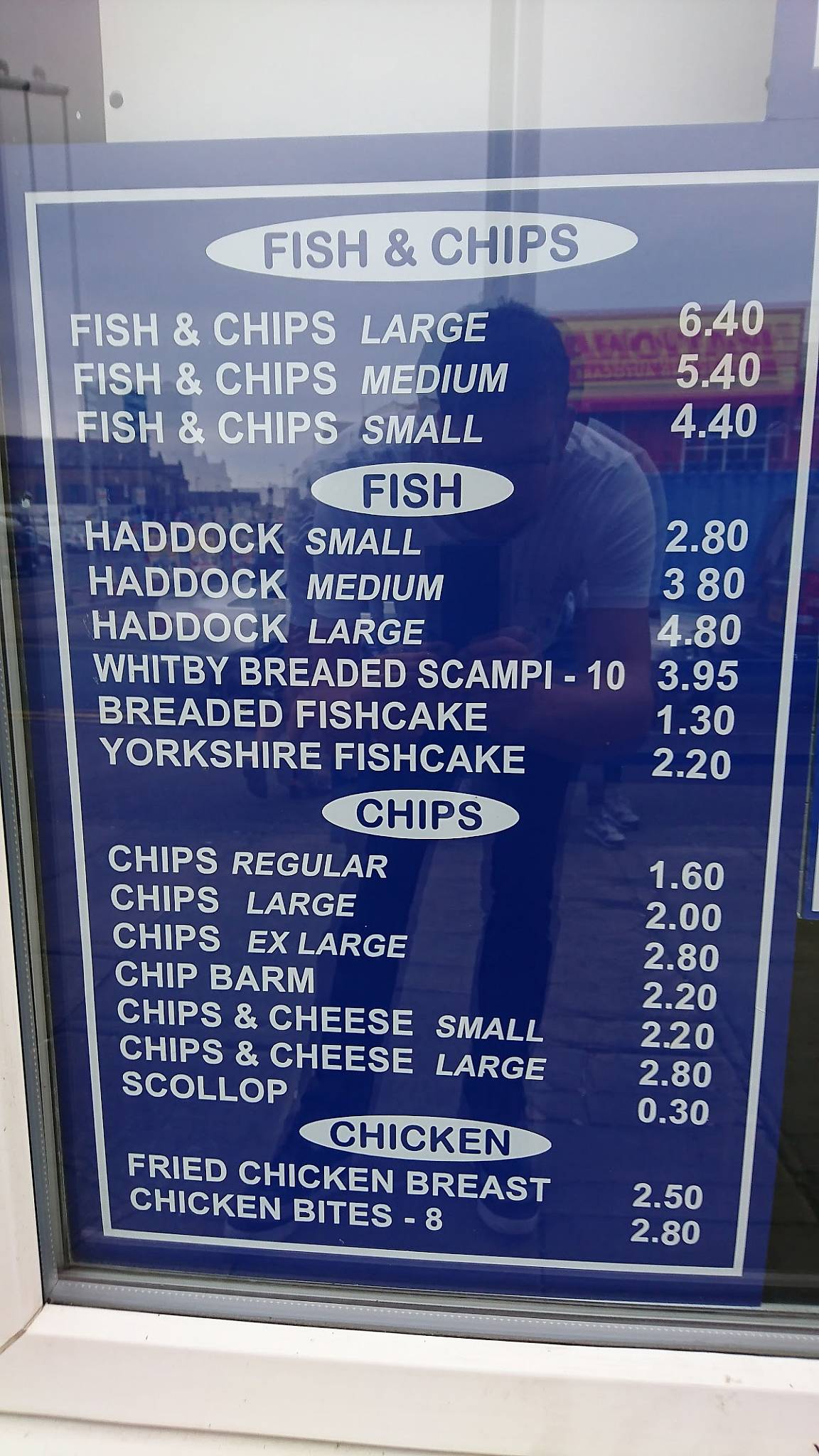 Menu at Bentley's Fish & Chip Shop restaurant, Blackpool