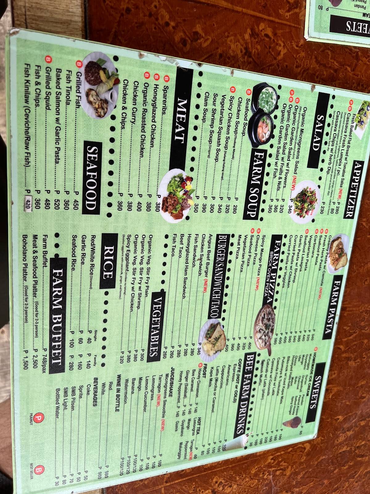 Menu at Bohol Bee Farm restaurant, Dauis