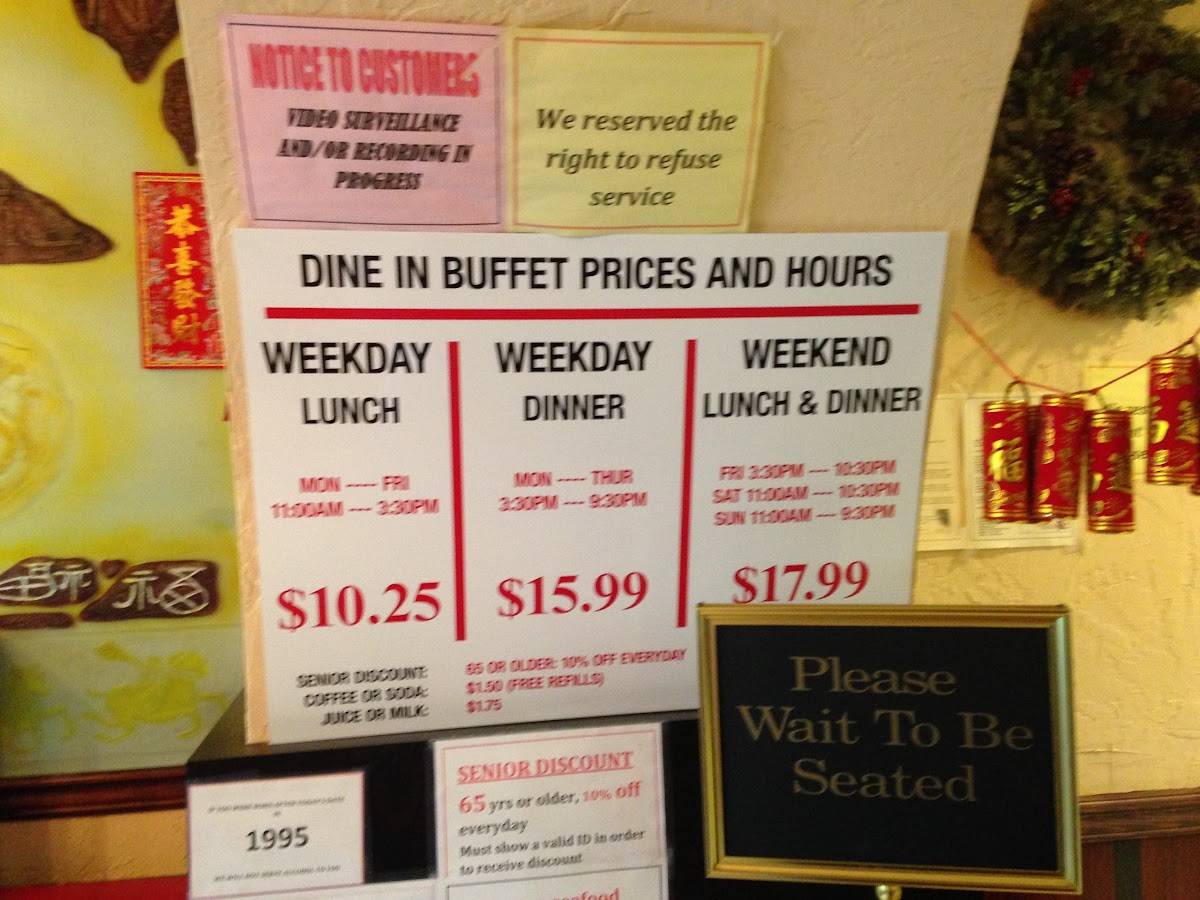 Menu at Buffet Palace restaurant, Beaverton