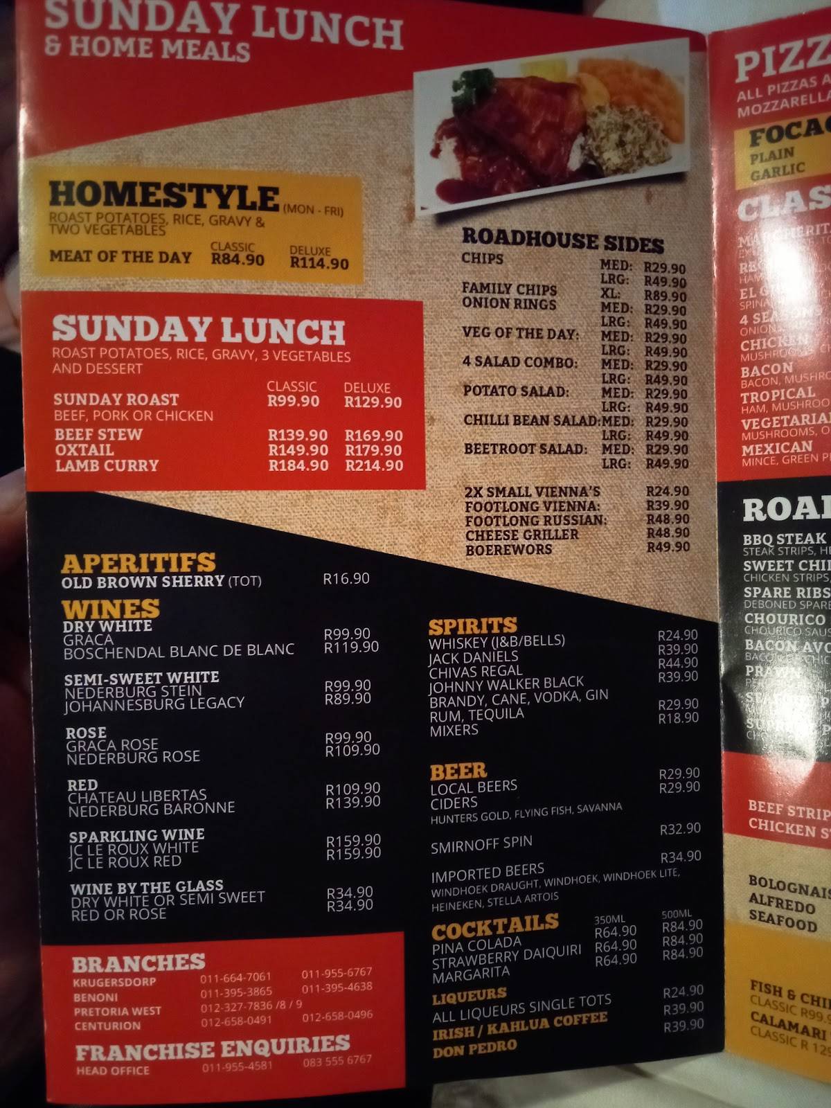 Menu at Burger Box Roadhouse restaurant, Benoni