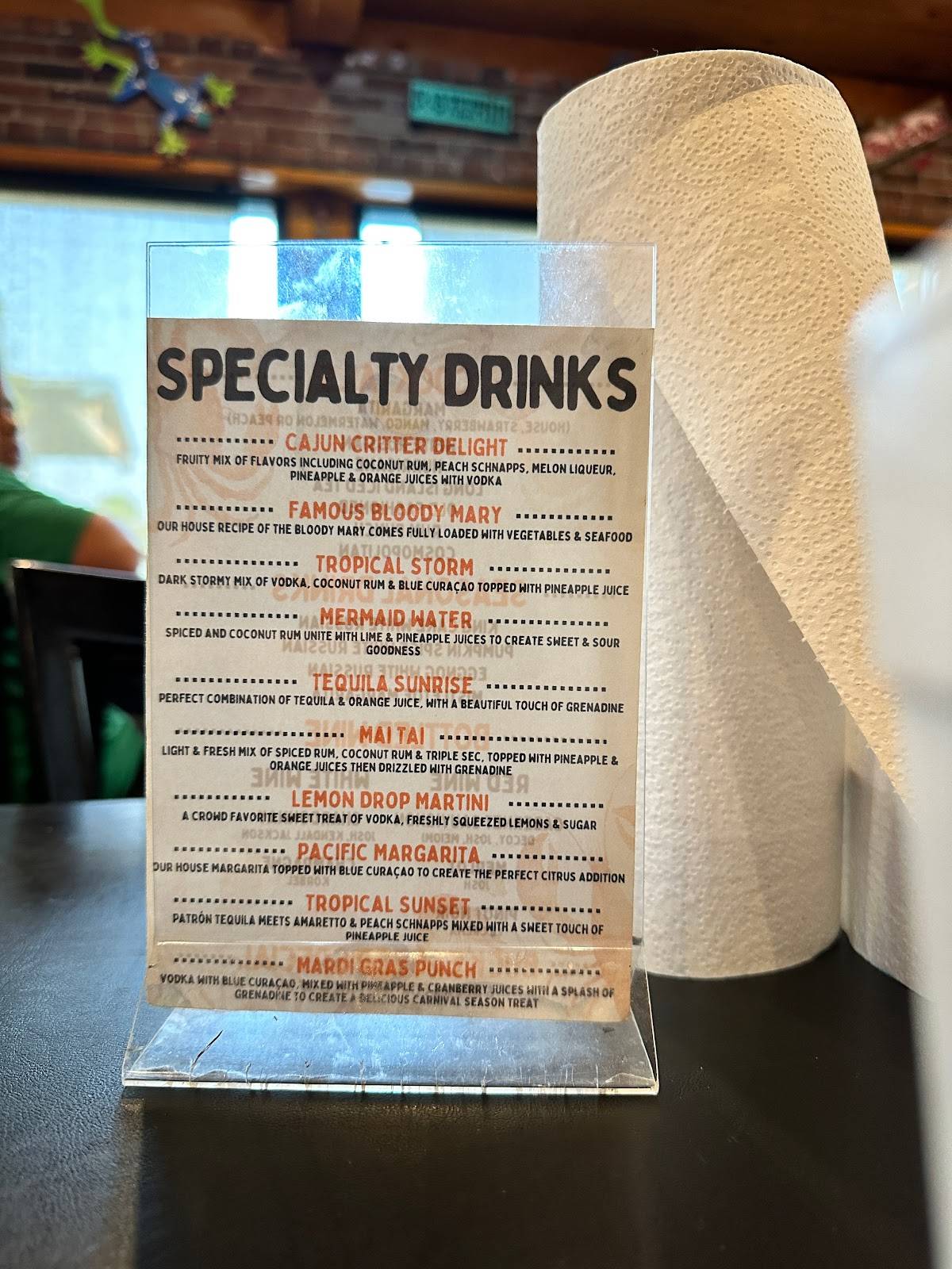 Menu at Cajun Critters restaurant, Houma, Alma St