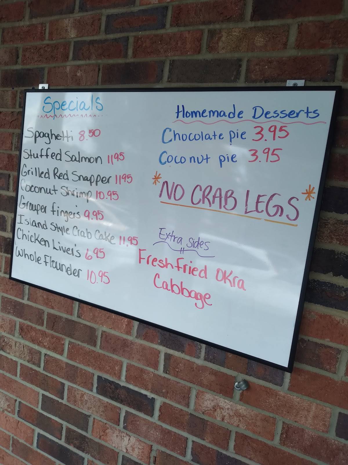 Menu at Captain Stanley's Seafood restaurant, Raleigh, S Wilmington St