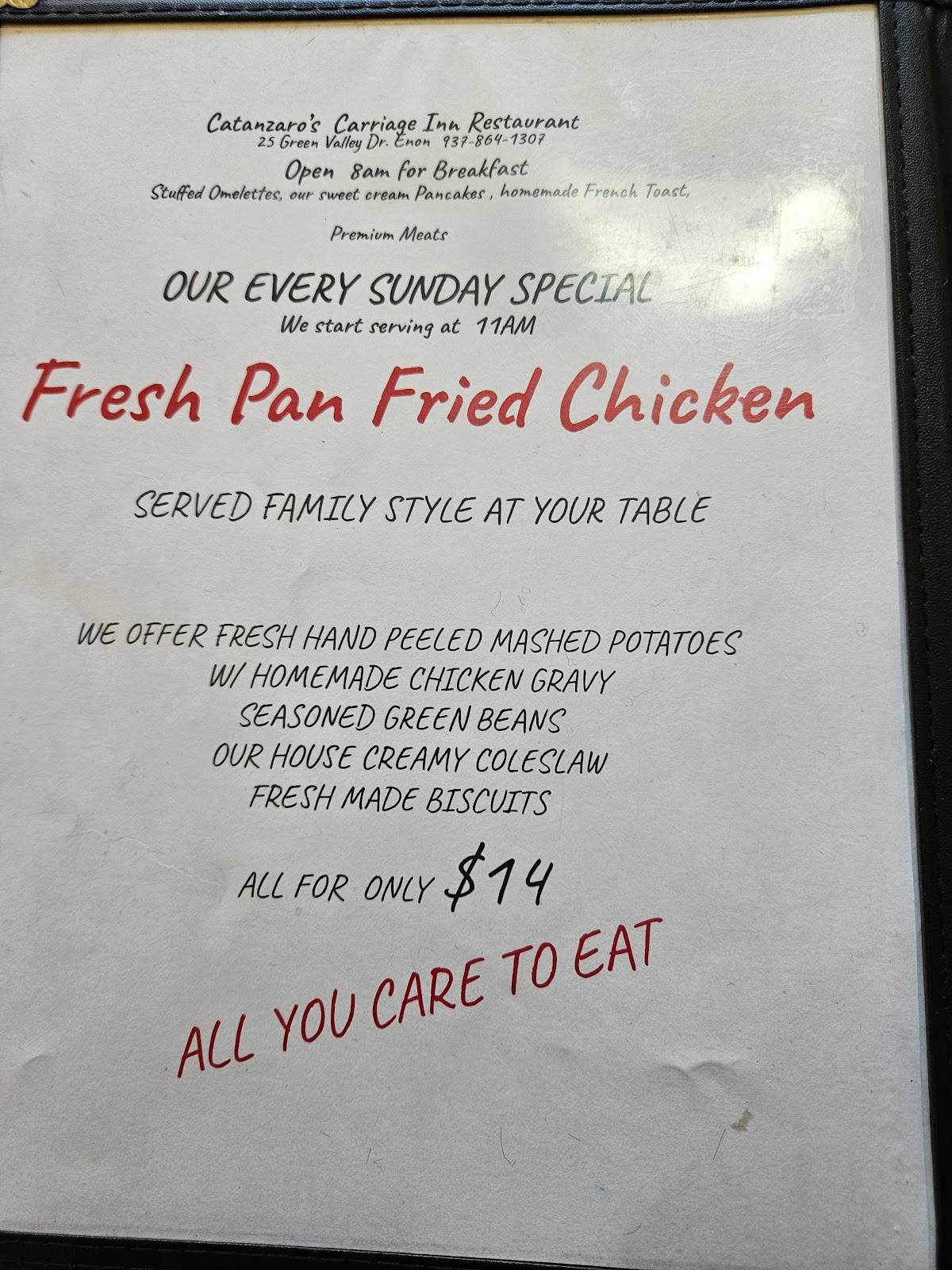 Menu at Carriage Inn Restaurant, Enon