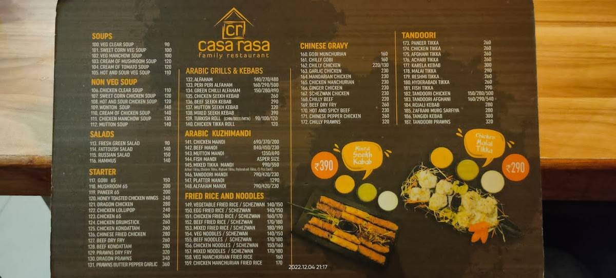 Menu at Casa Rasa Taliparamba, Taliparamba