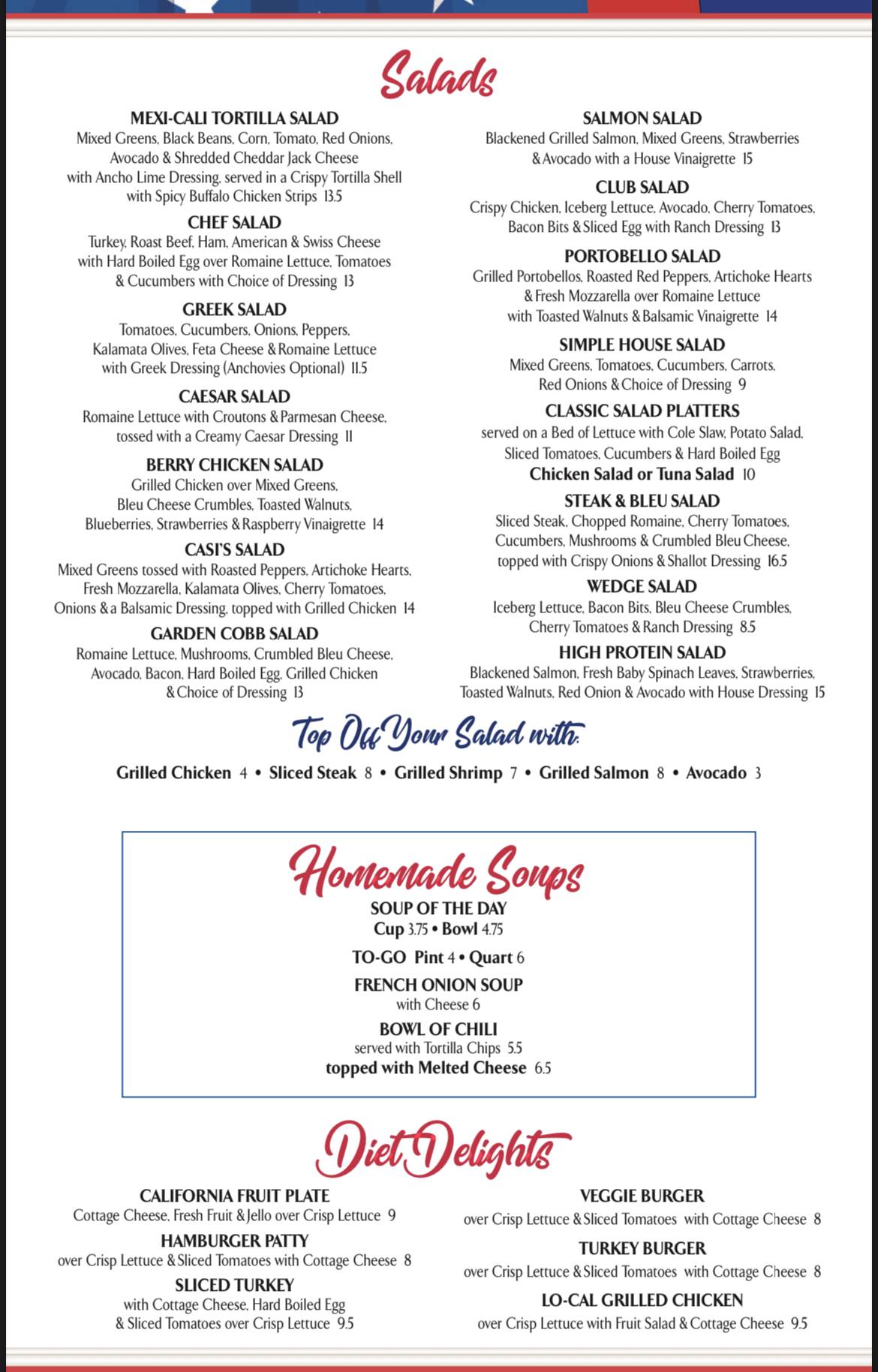 Menu at Casi's Family Diner And Restaurant, Liberty