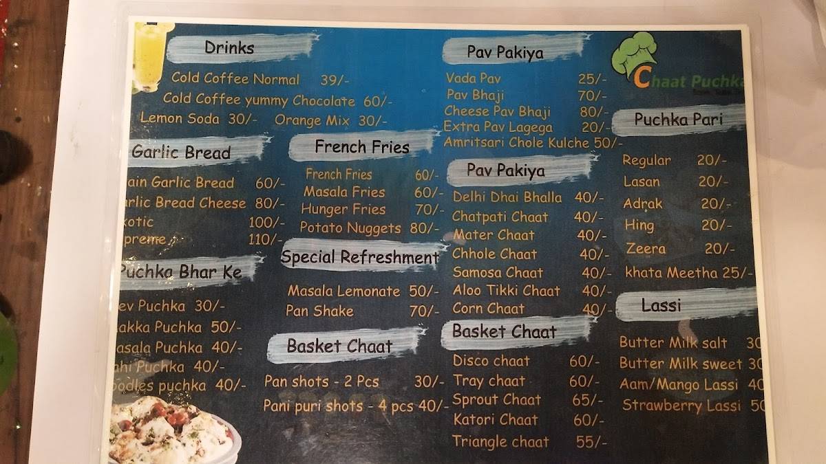 Menu at Chaat Puchka Hyderabad, Hyderabad