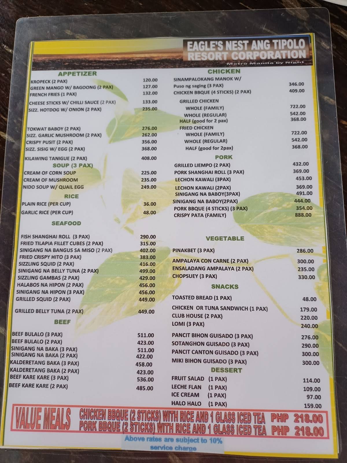 Menu at Cloud 9 Restaurant, Antipolo, 23 Sumulong Hwy