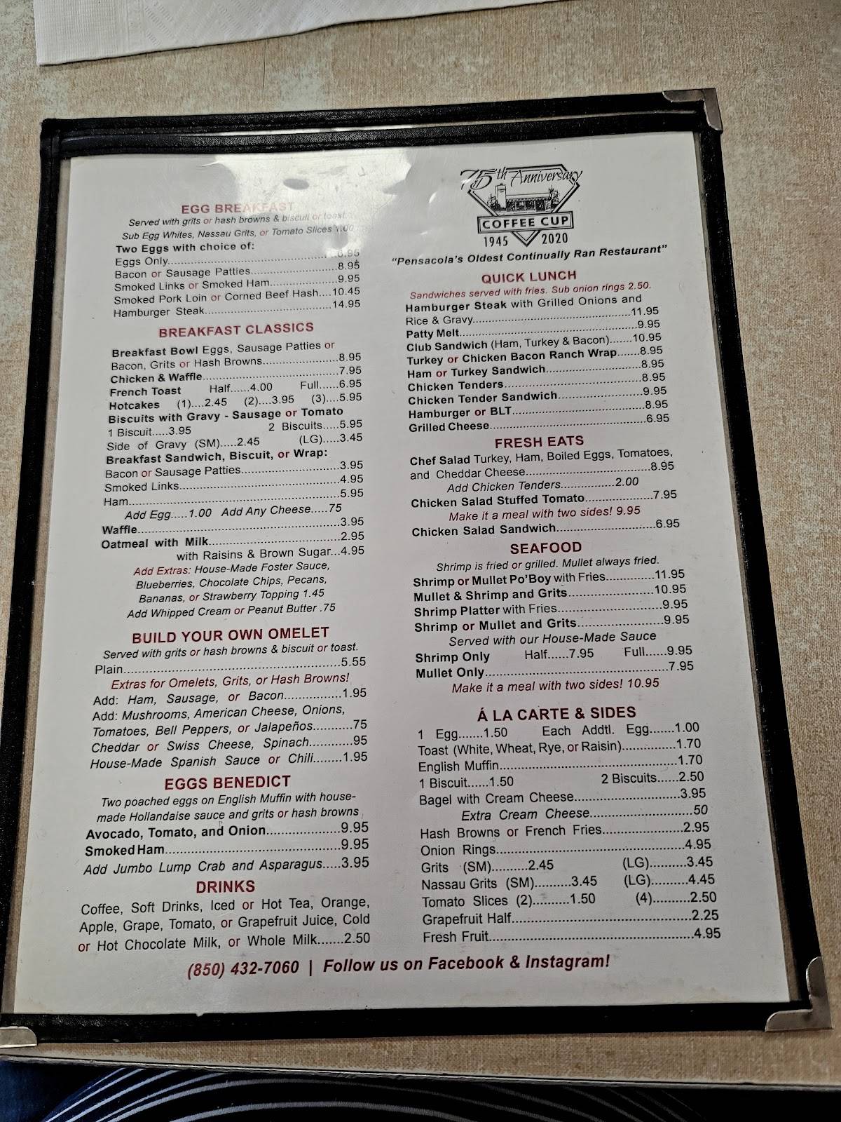 Menu at Coffee Cup Restaurant, Pensacola