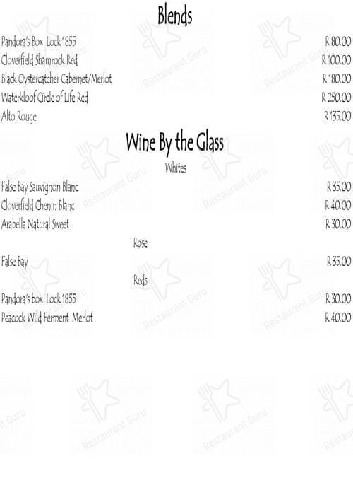 Menu at Cradle Moon Lakeside Game Lodge restaurant, Roodepoort