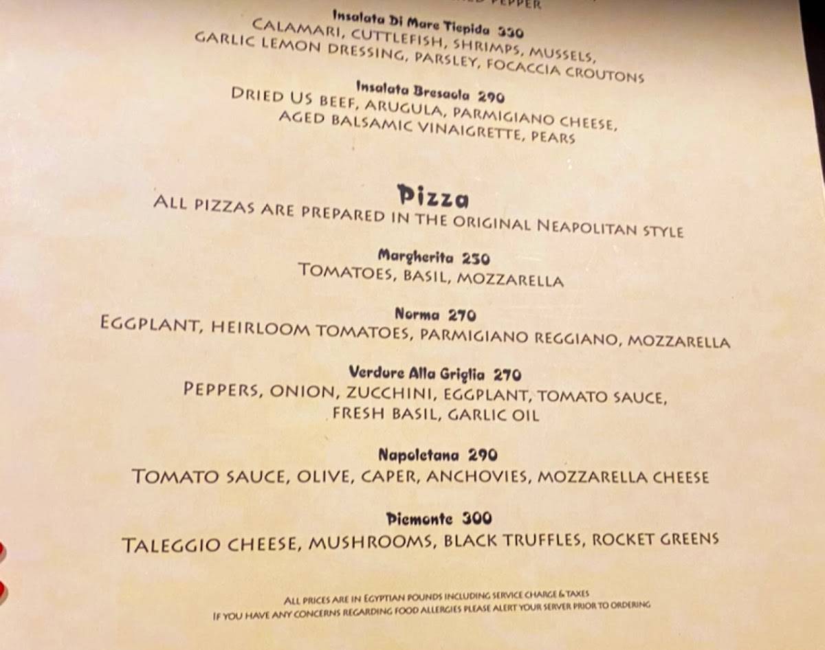 Menu at Cucina restaurant, New Cairo City