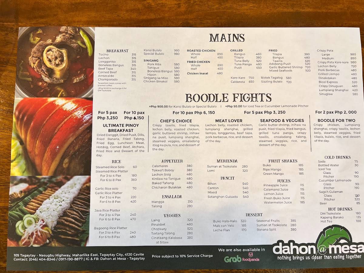 Menu at Dahon at Mesa - Tagaytay restaurant, Tagaytay