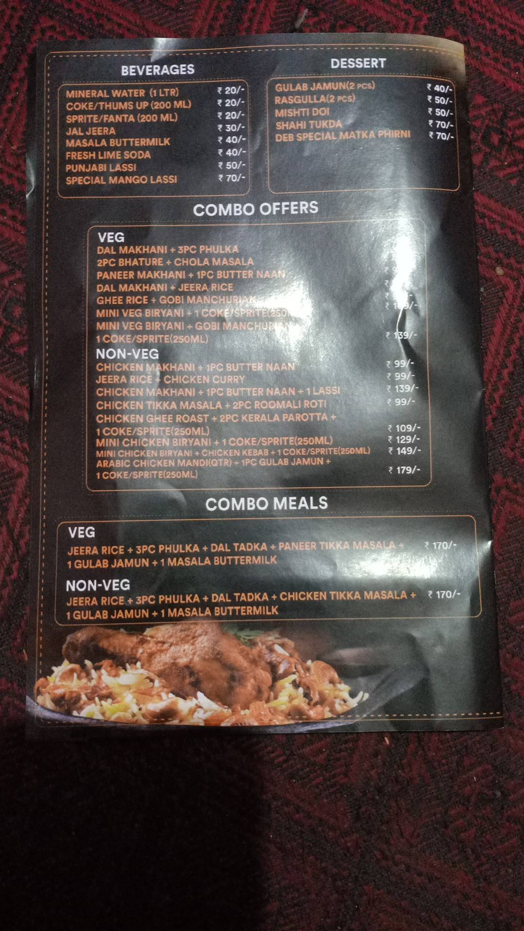 Menu at Dastan-e-Biryani, Bengaluru