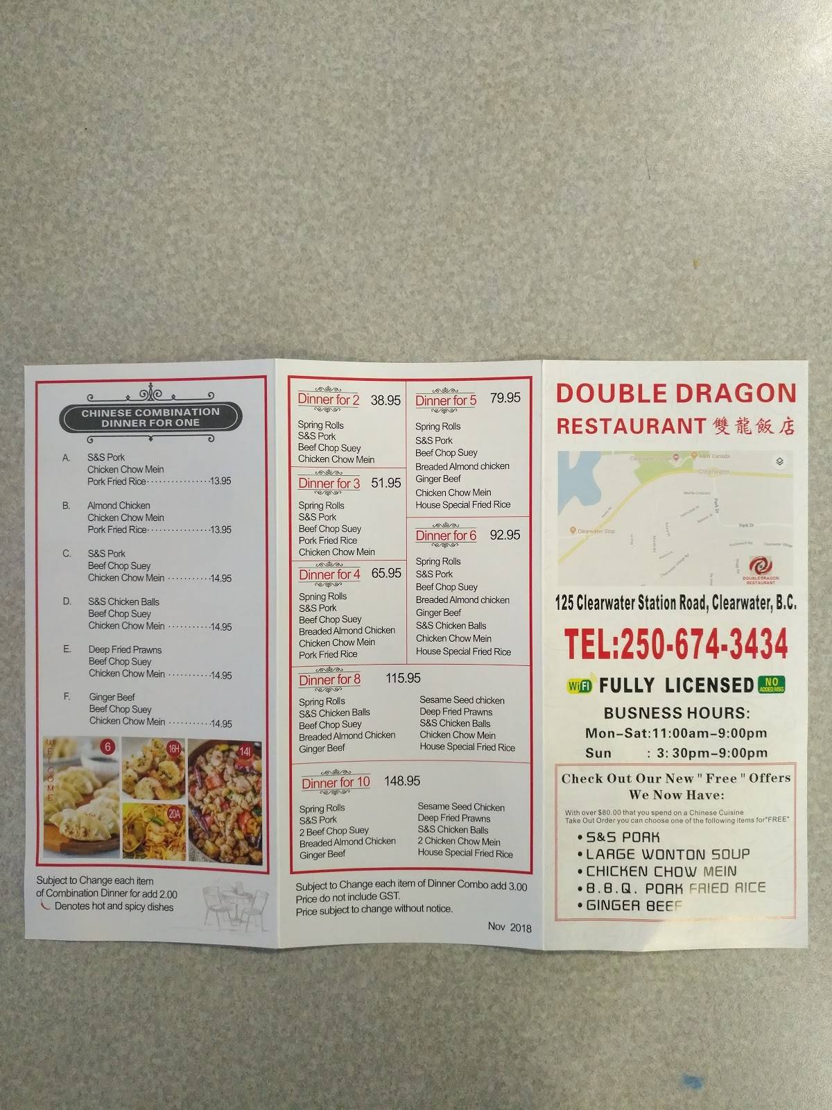 Menu at Double Dragon Restaurant, Clearwater