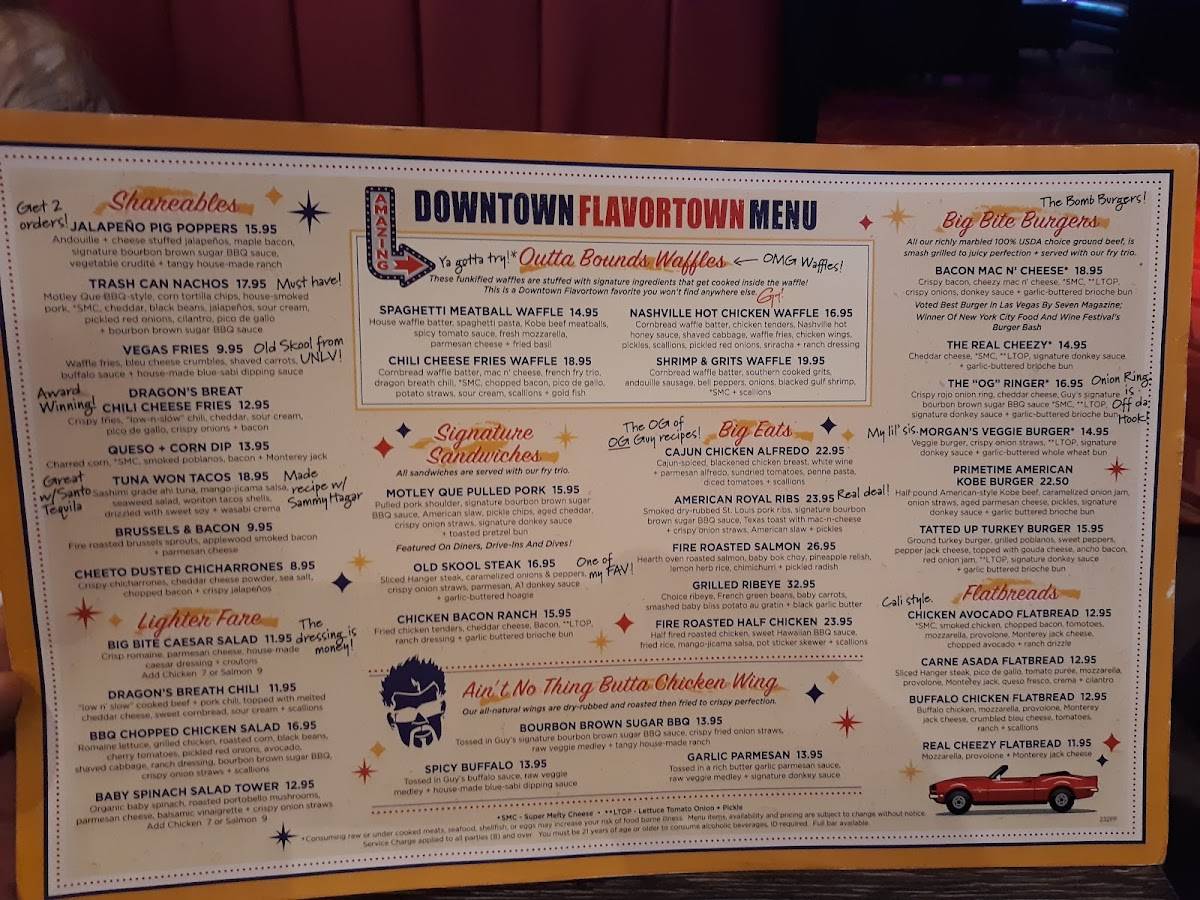 Menu at Downtown Flavortown restaurant, Pigeon Forge