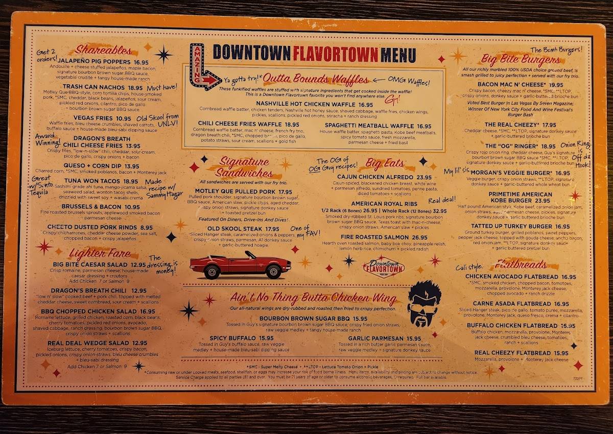 Menu at Downtown Flavortown restaurant, Pigeon Forge
