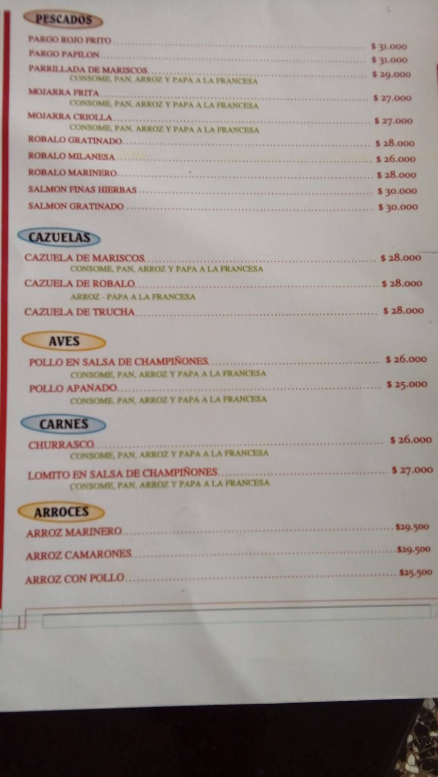 Carta de Restaurante El Lago, Sogamoso