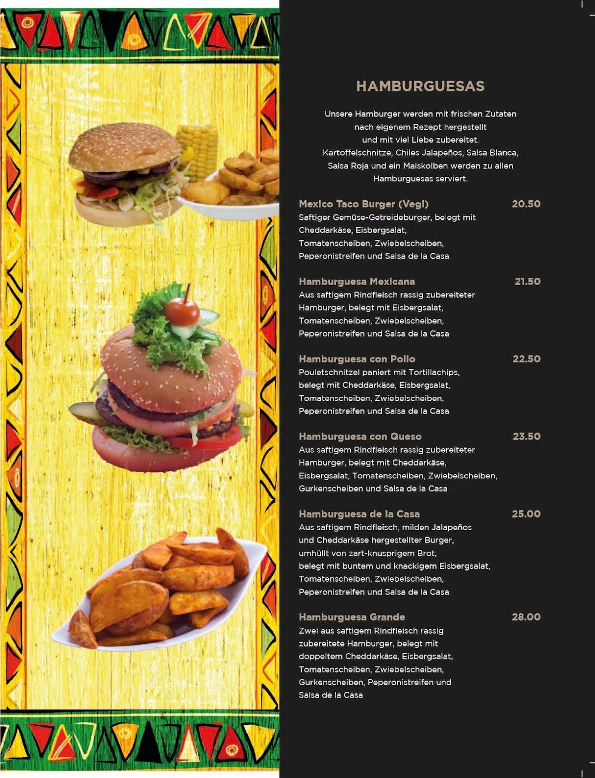 Menu da Restaurant El Mexicano Basel, Basilea