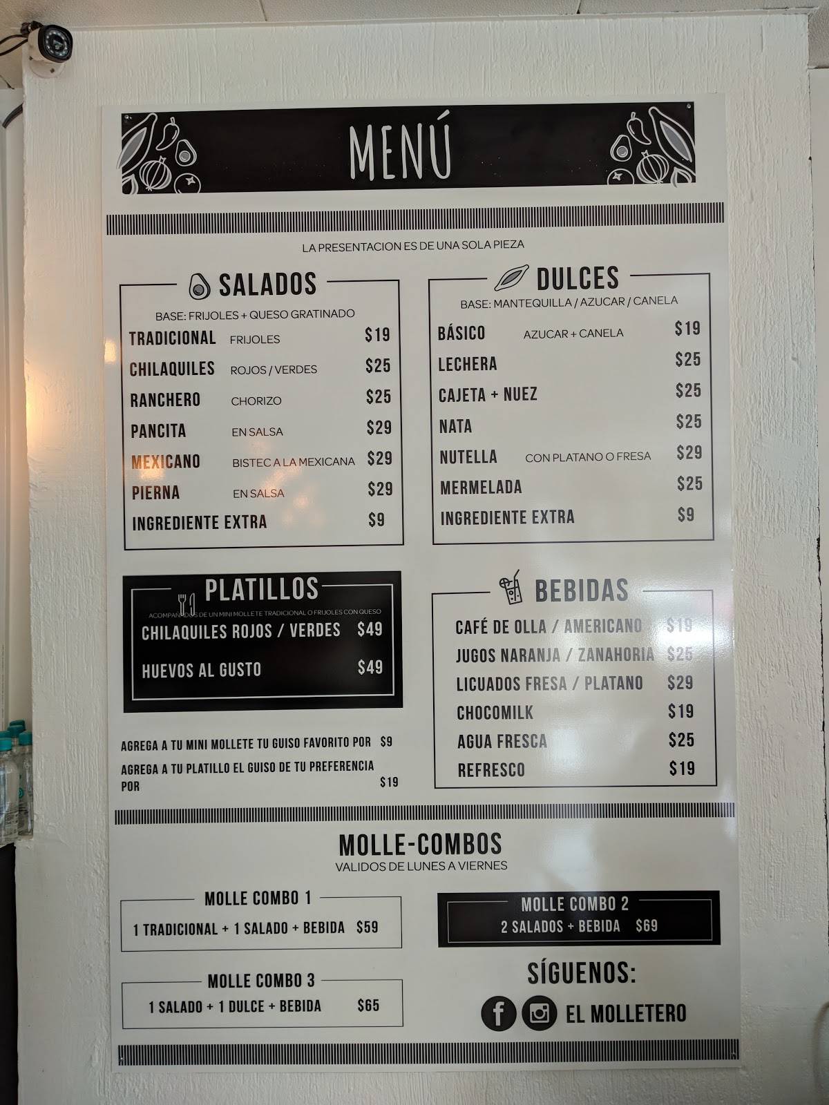 Carta del restaurante El Molletero del Guadalajara, Guadalajara